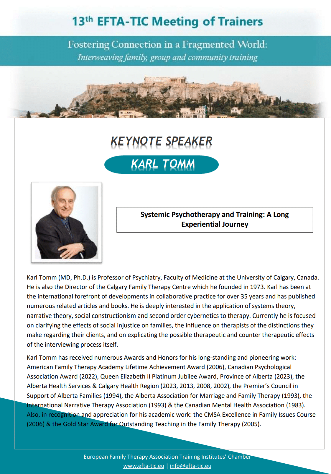 Karl Tomm- “ Systemic Psychotherapy and Training: A Long Experiential Journey“ - η κεντρική ...